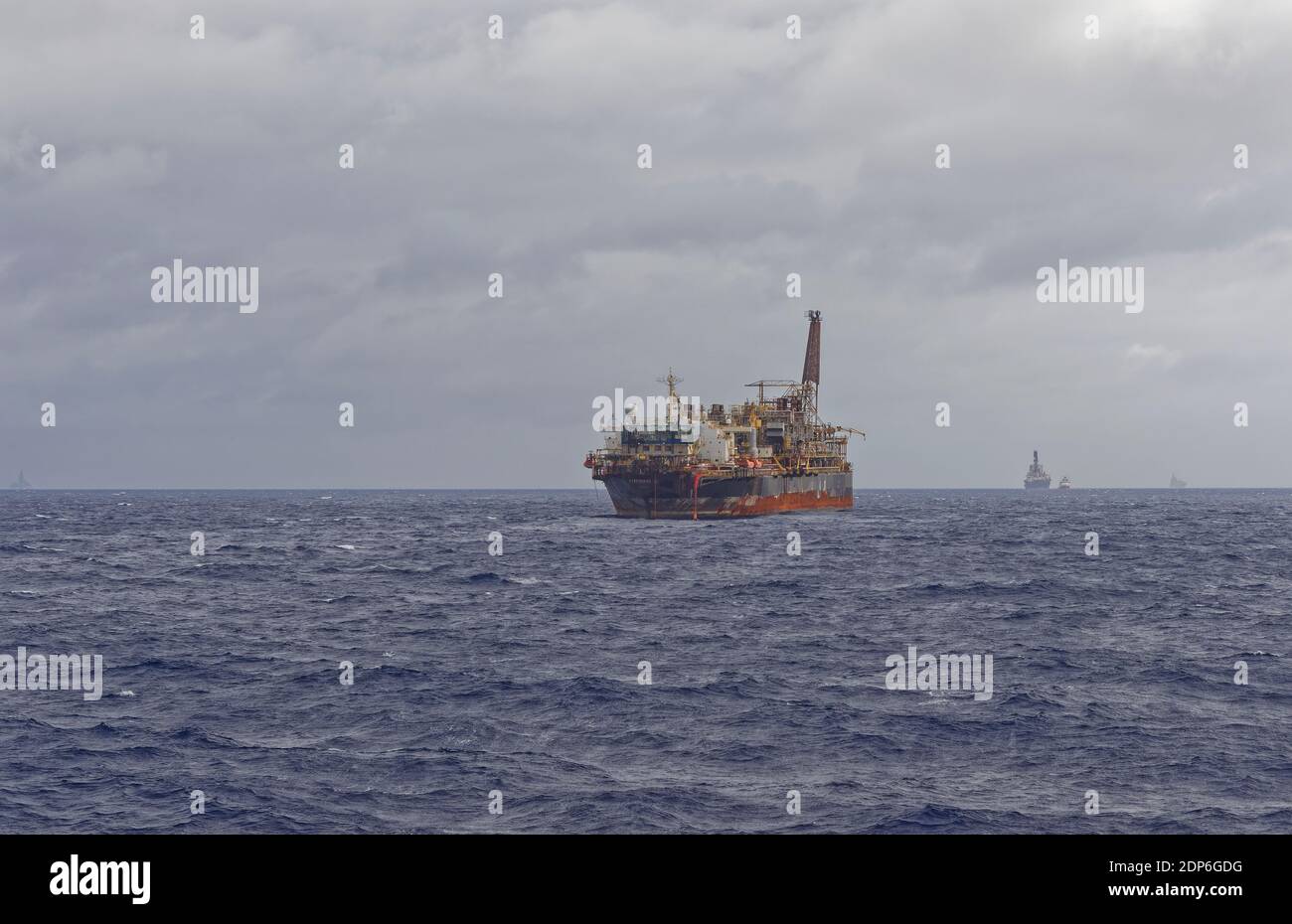 the stern and starboard side of an FPSO owned by Petrobras on the ...