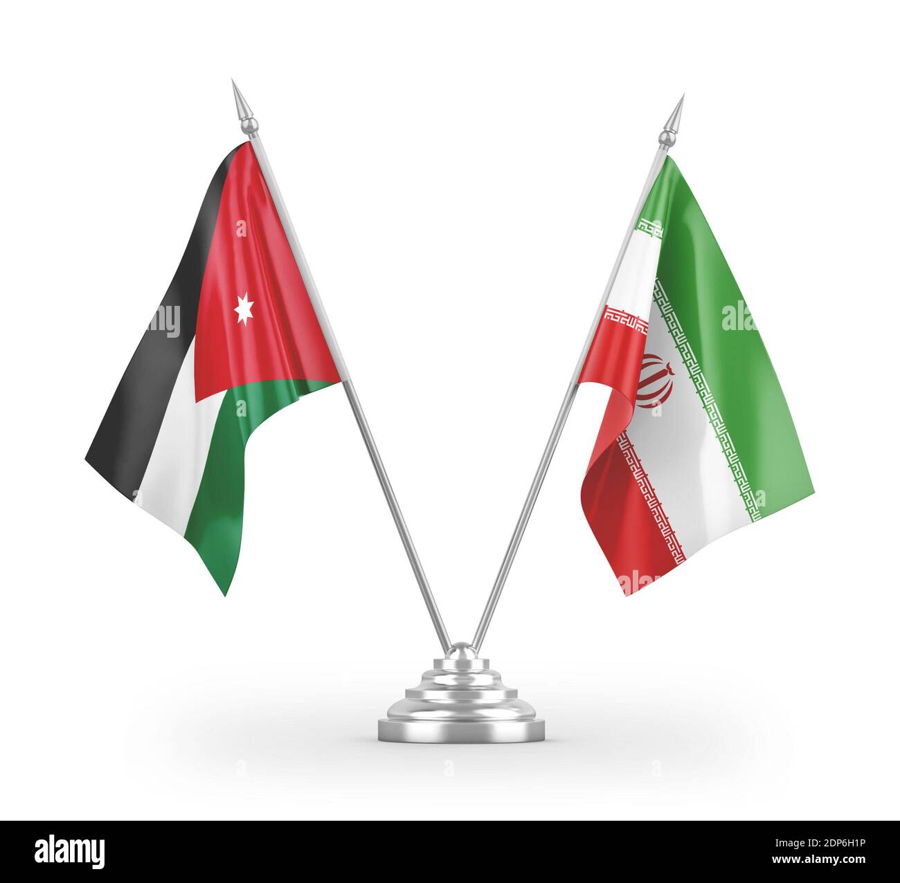 Iran and Jordan table flags isolated on white 3D rendering Stock Photo ...