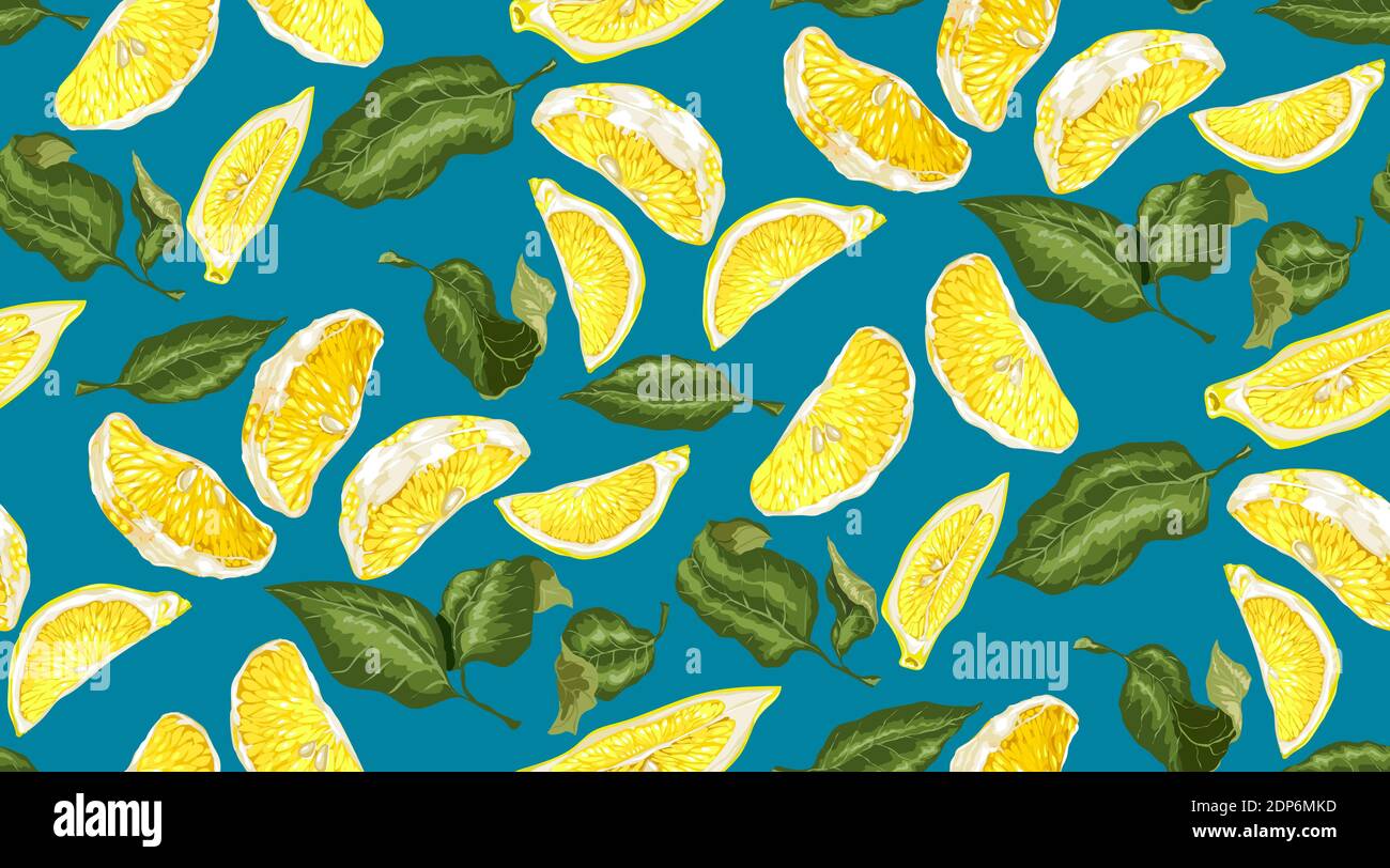Lemon seamless pattern with slices and leaves. Pastel colors in vector ...