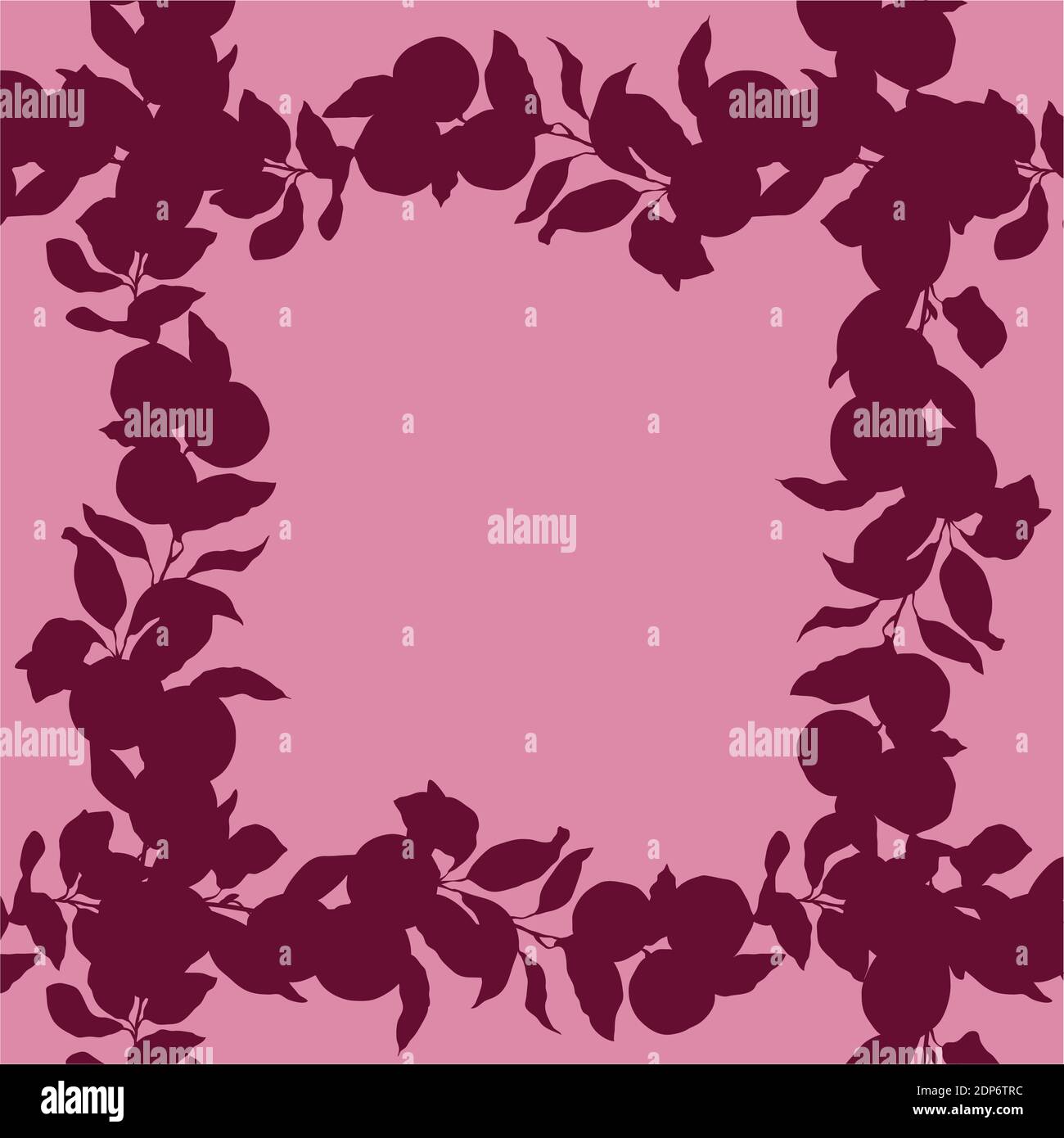 Square frame with silhouette of lemon, lime citrus tree branches in ...