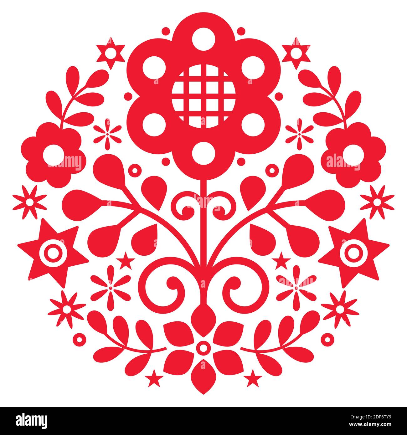 Polish folk art vector round design with flowers inspired by ...