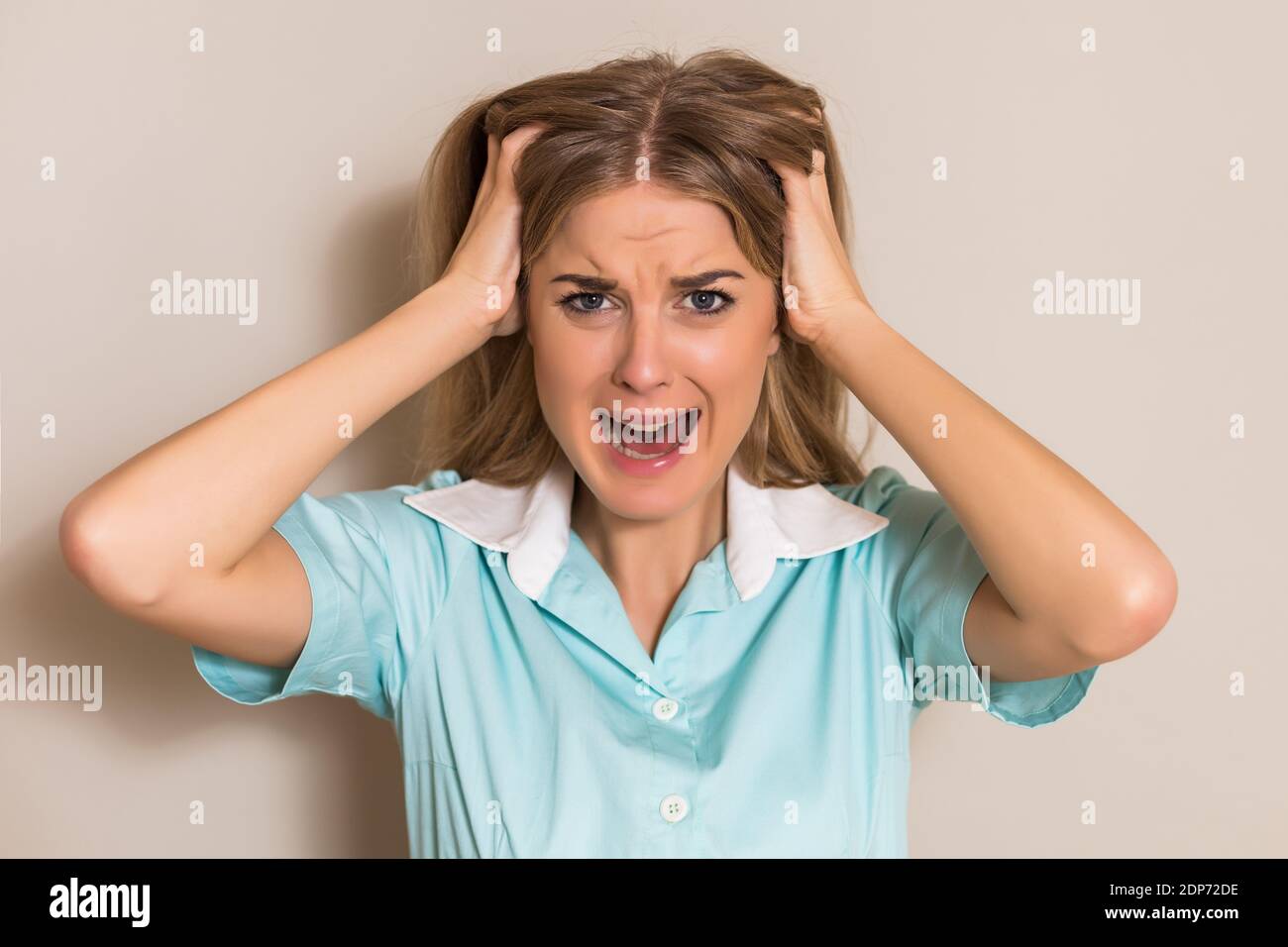 Portrait of overworked medical nurse screaming Stock Photo - Alamy