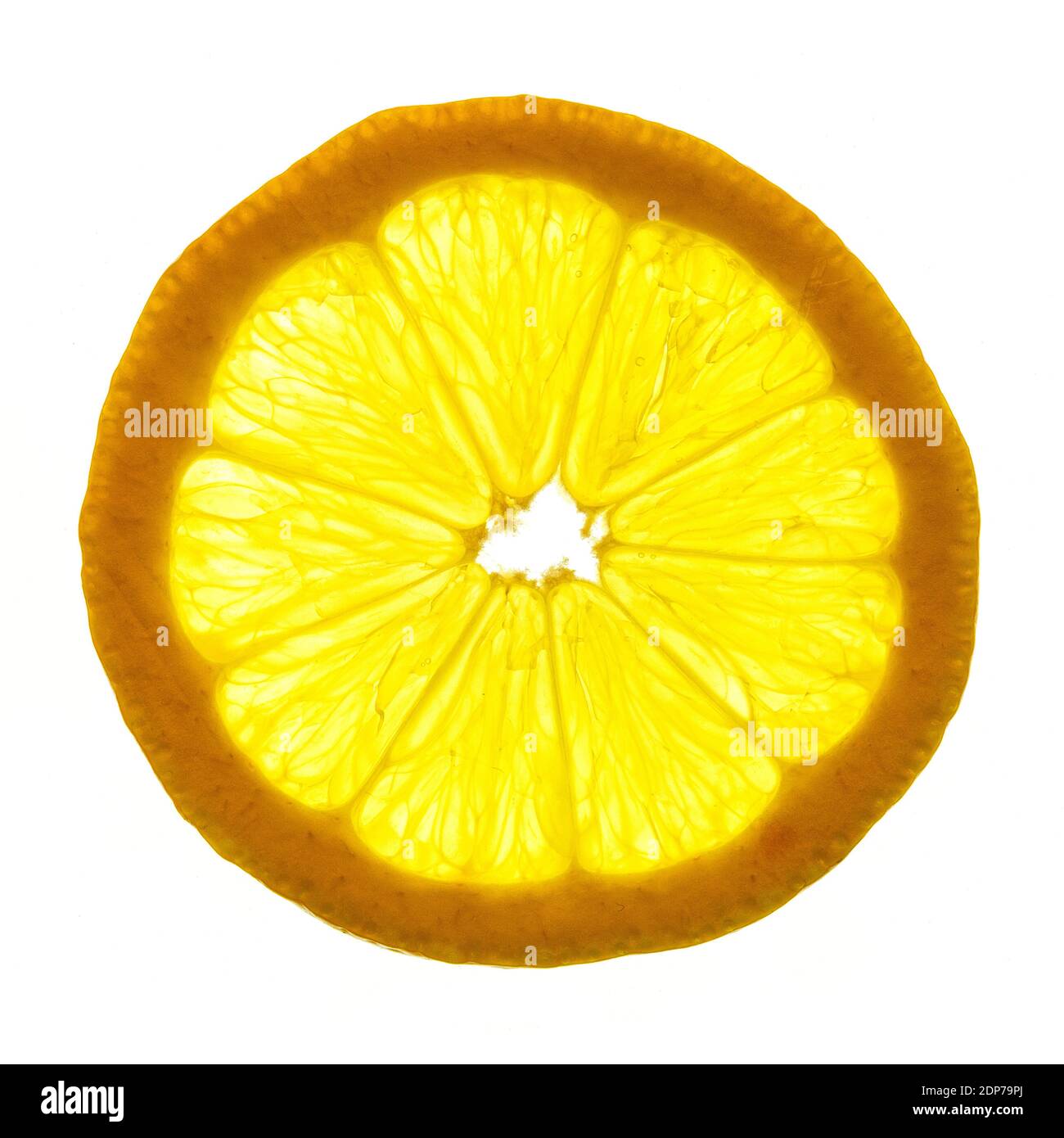 Yellow lemon slice isolated on a white background with top view and ...