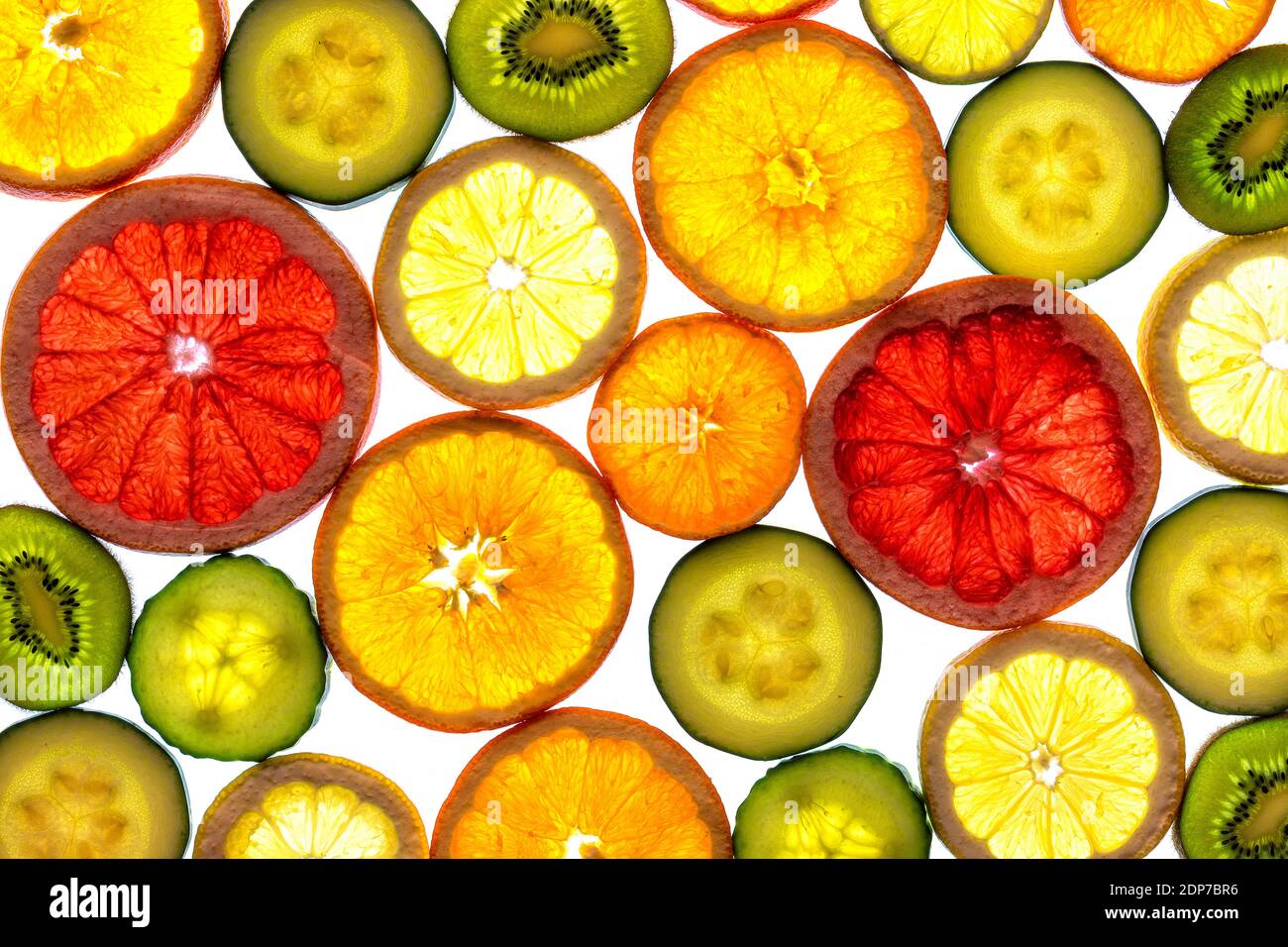 Collage of various fruit slices grapefruit, orange, manderin, lemon ...