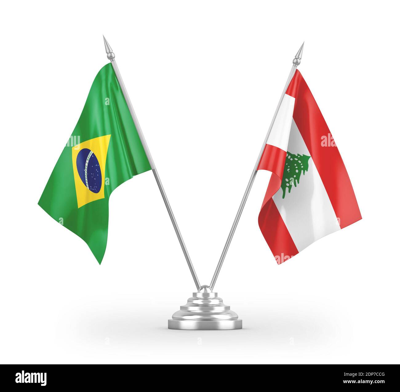 Lebanon and Brazil table flags isolated on white 3D rendering Stock ...