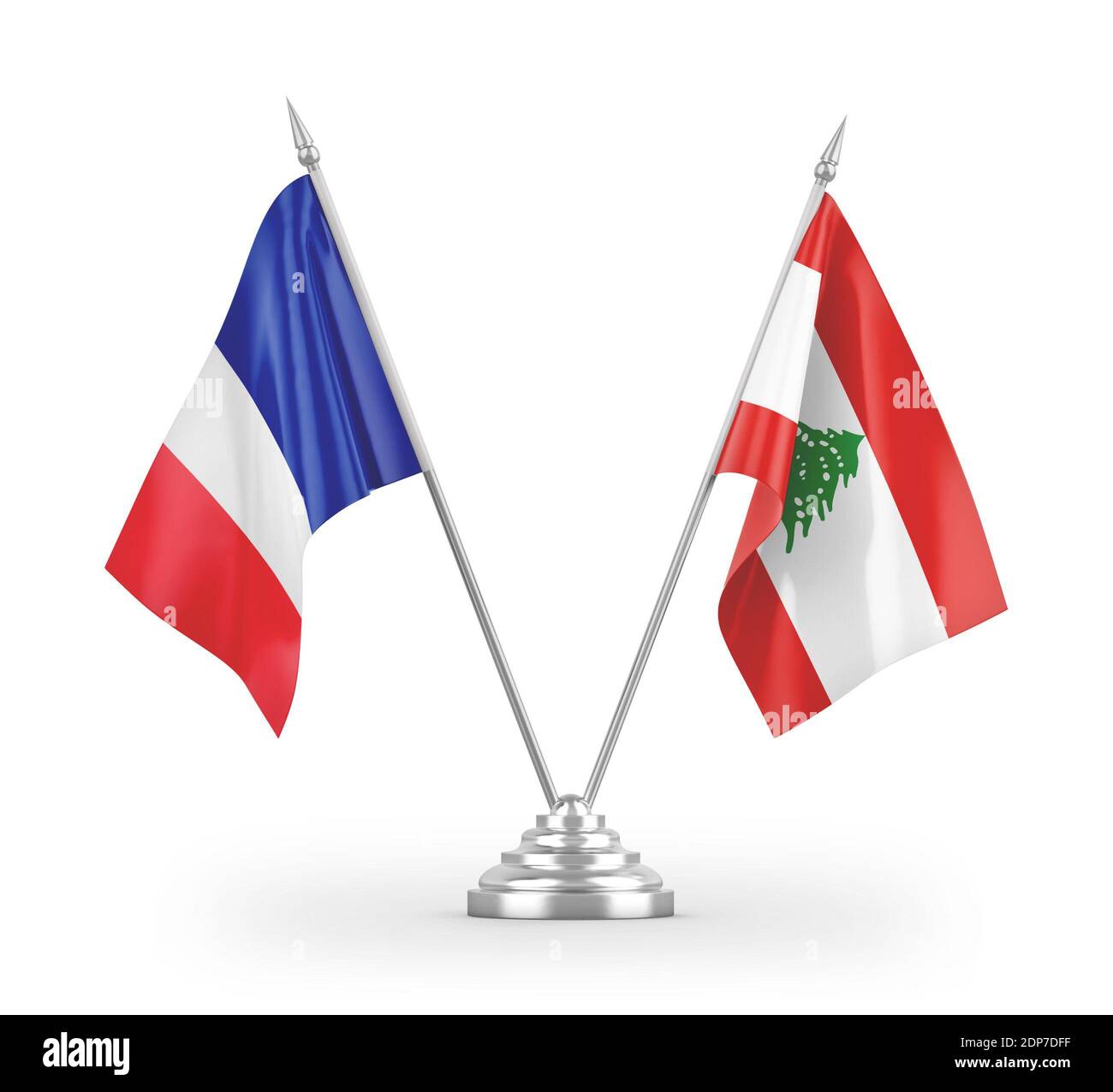 Lebanon and France table flags isolated on white 3D rendering Stock ...