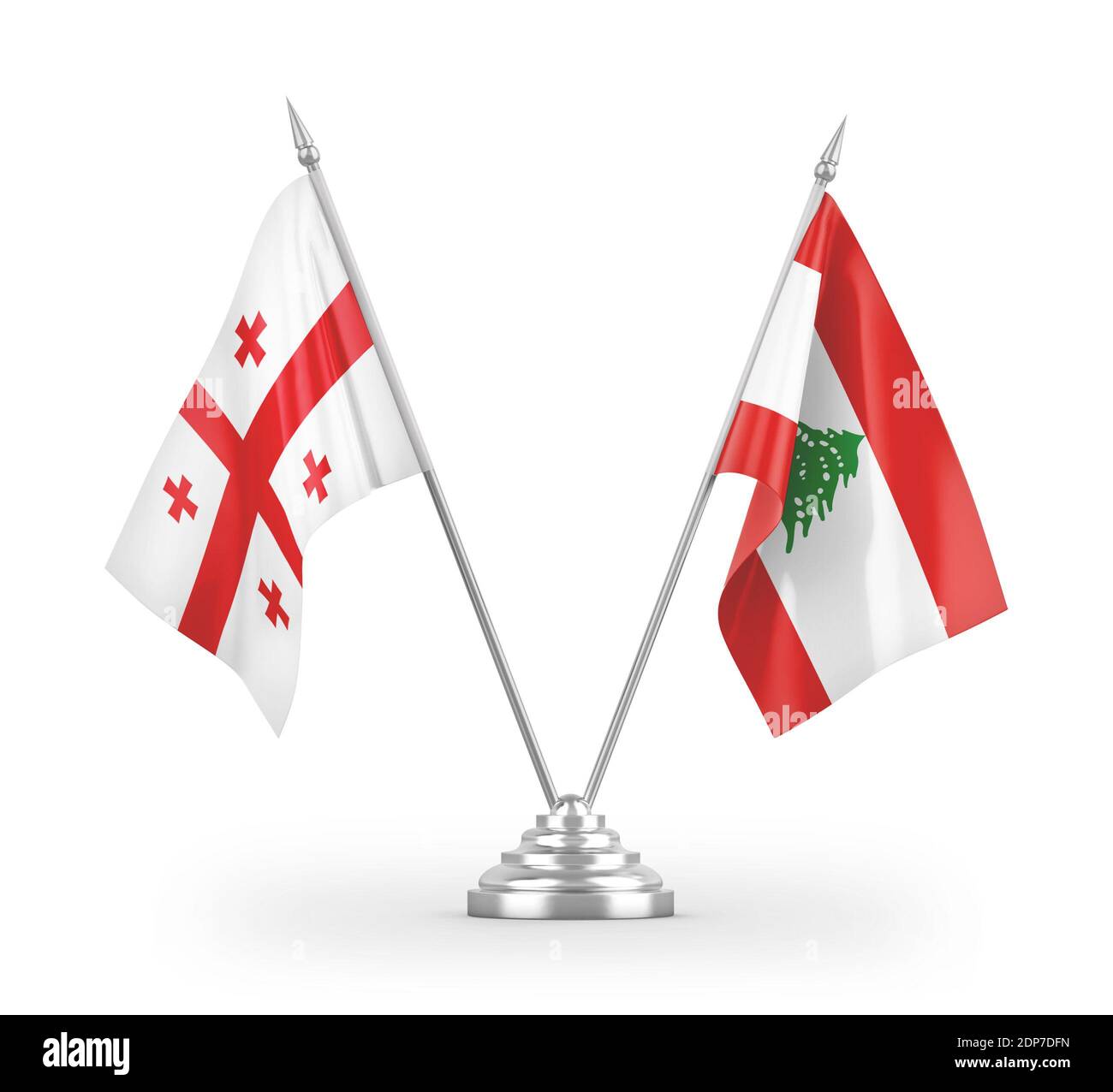 Lebanon and Georgia table flags isolated on white 3D rendering Stock ...
