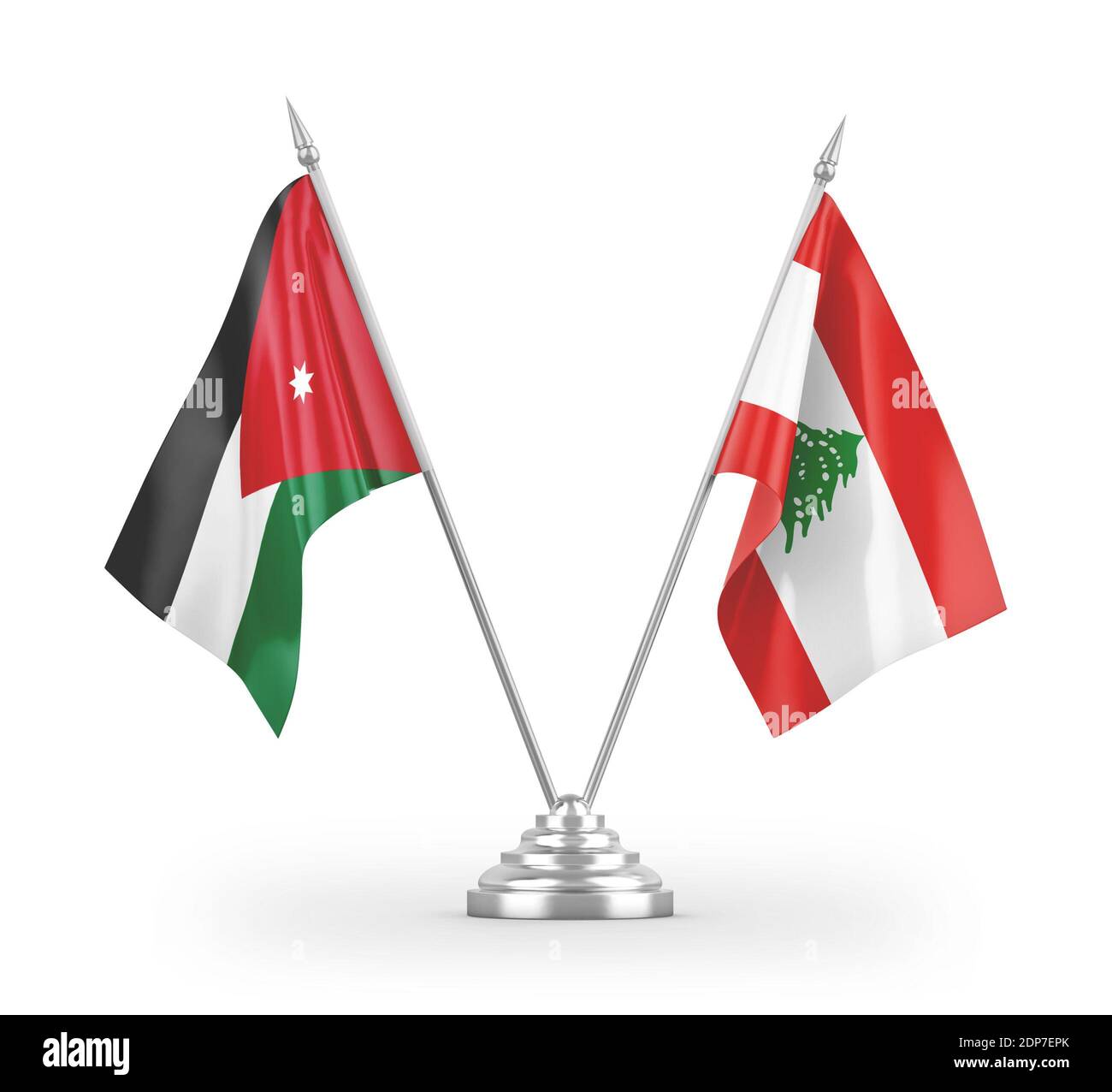 Lebanon and Jordan table flags isolated on white 3D rendering Stock ...
