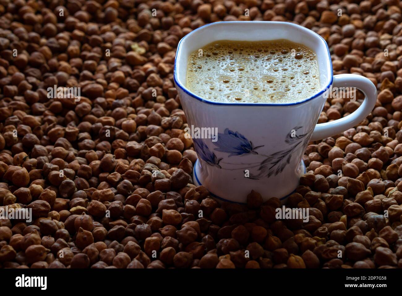 Fresh coffee in a white cup on a gram background Stock Photo - Alamy