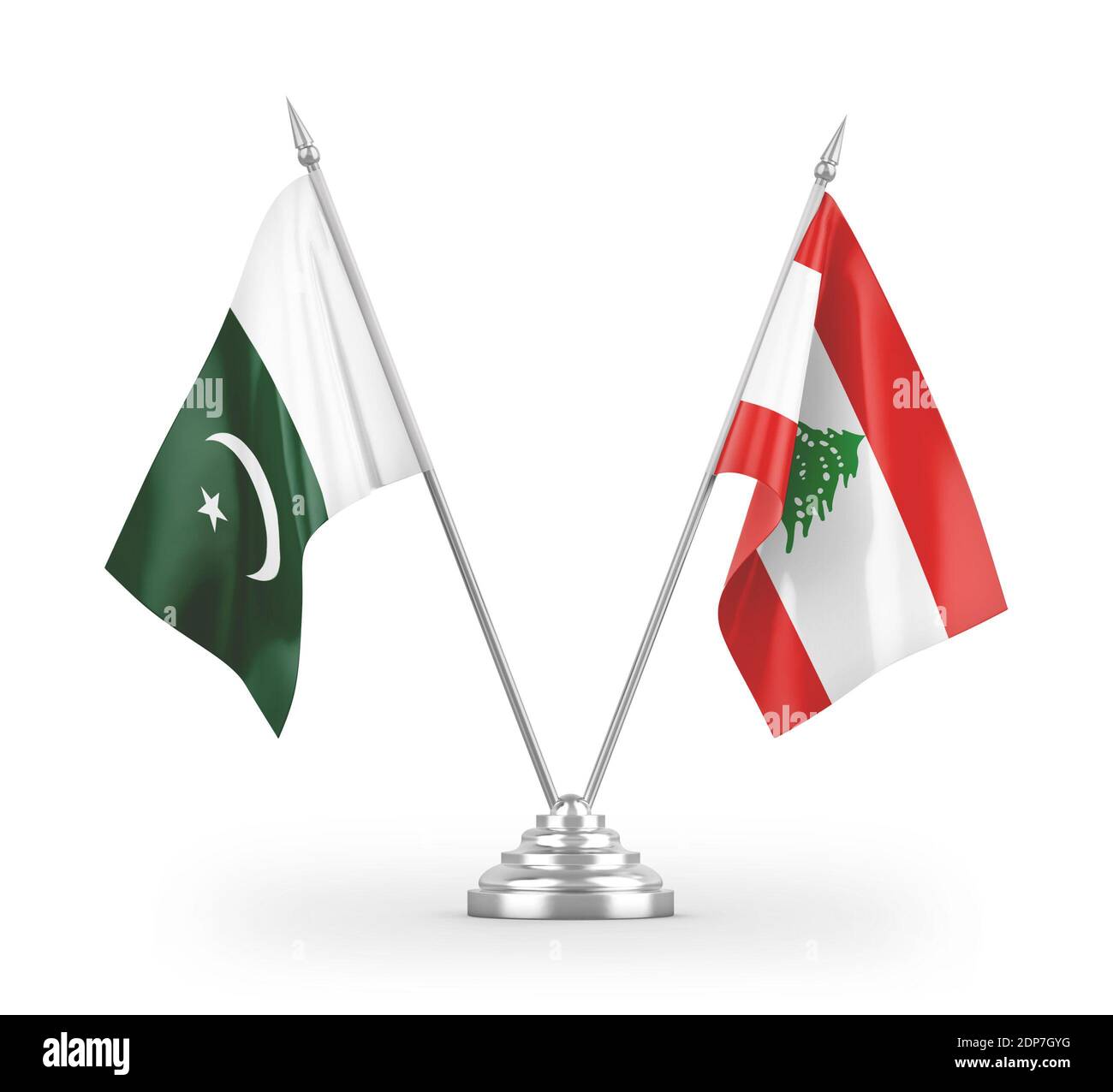 Lebanon and Pakistan table flags isolated on white 3D rendering Stock ...
