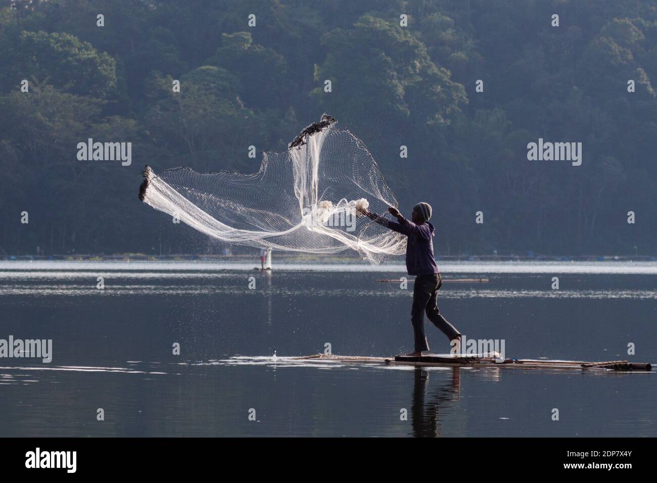 Fishermen are looking for fish in Ranu Klakah lake, Lumajang district ...