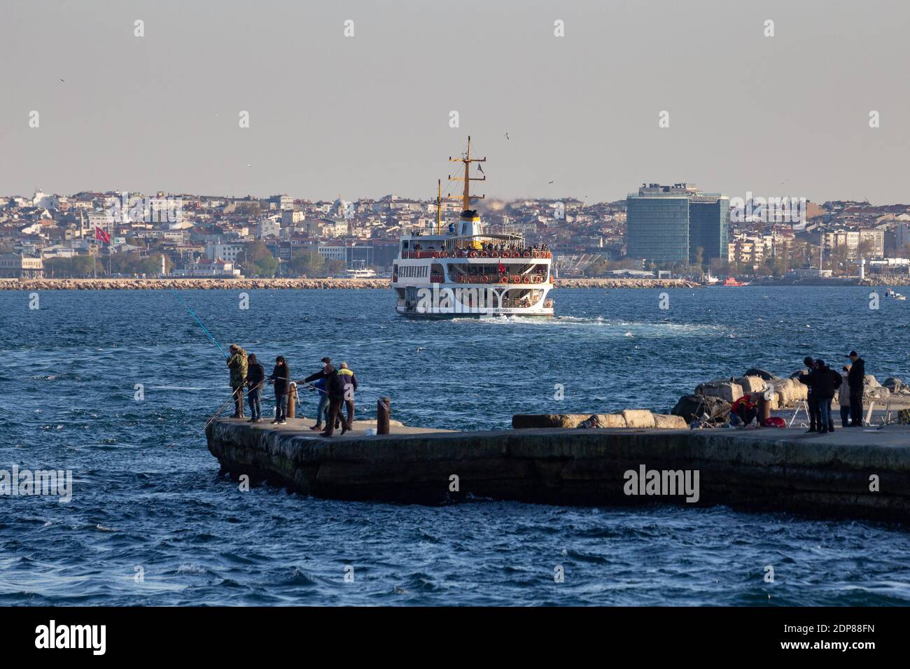 General view of city line ferries sailing in Istanbul Bosphorus, Turkey ...