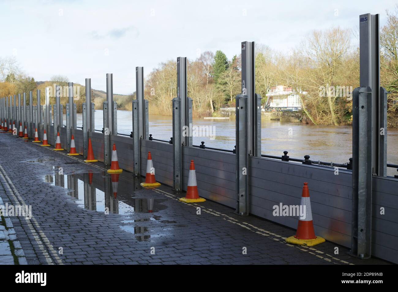 Flood Defences Being Erected Along The River Severn At Bewdley
