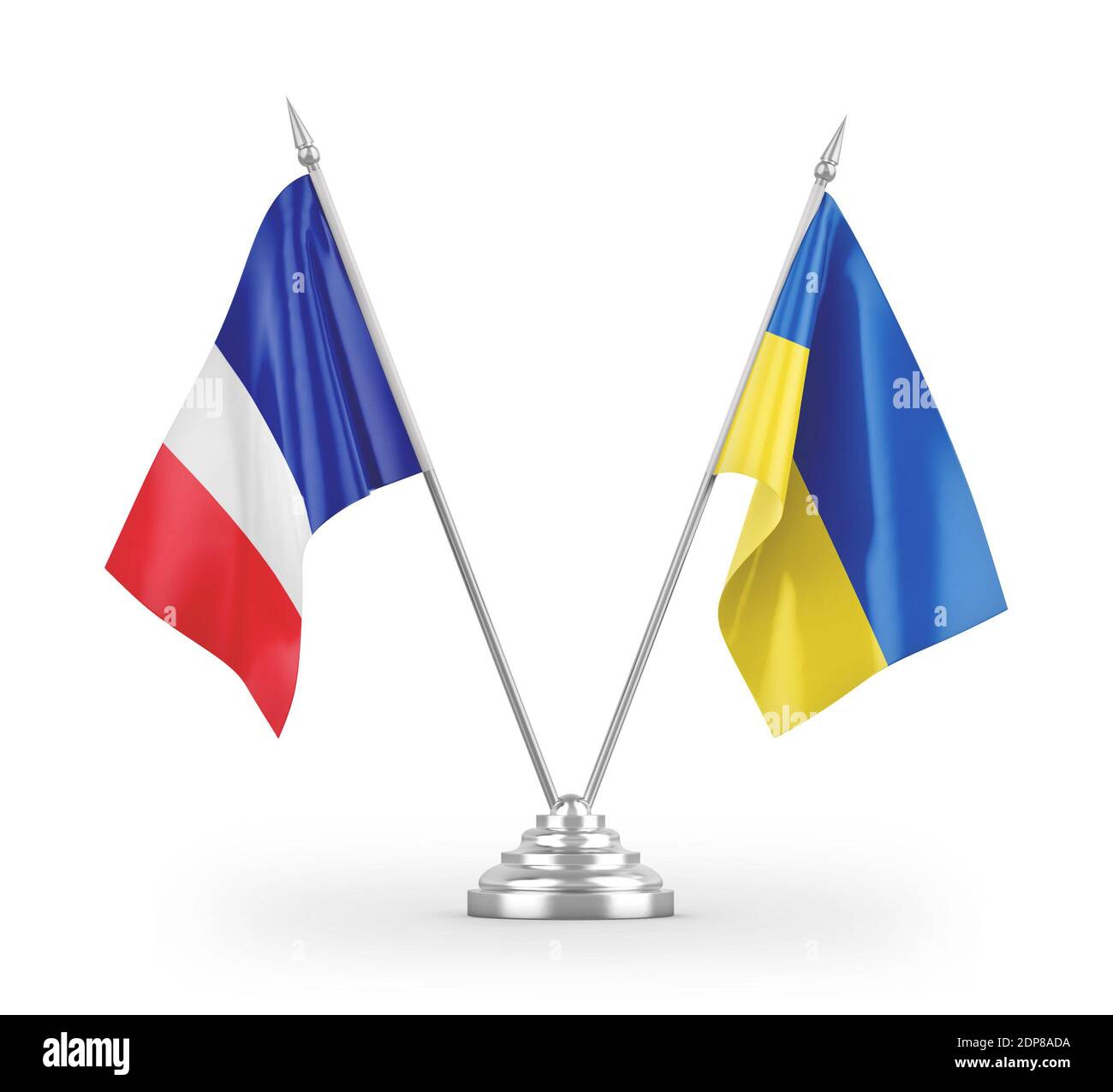 Ukraine and France table flags isolated on white 3D rendering Stock ...