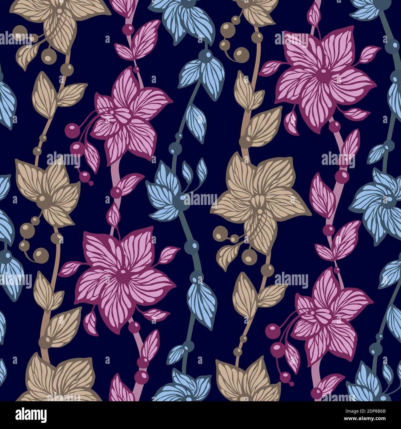 Floral seamless pattern with vertical lines in vector graphic with ...