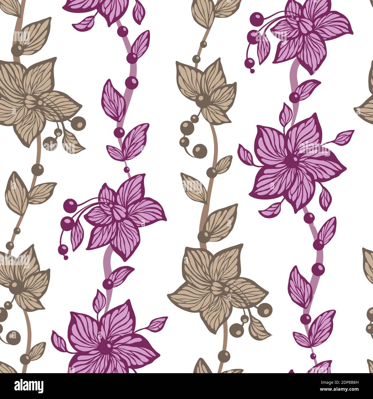 Floral seamless pattern with vertical lines in vector graphic with ...
