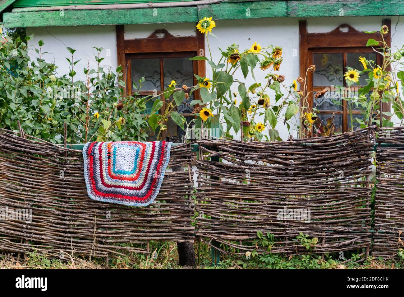 View of an old traditional cossack's house wicker hedge braided with ...