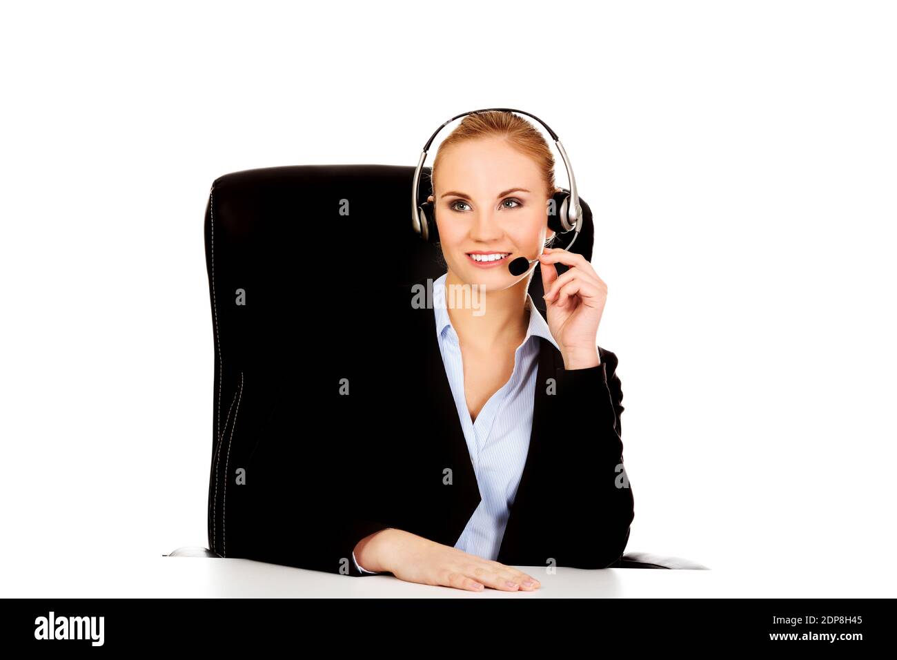 Looking away sitting communication smiling microphone hi-res stock ...