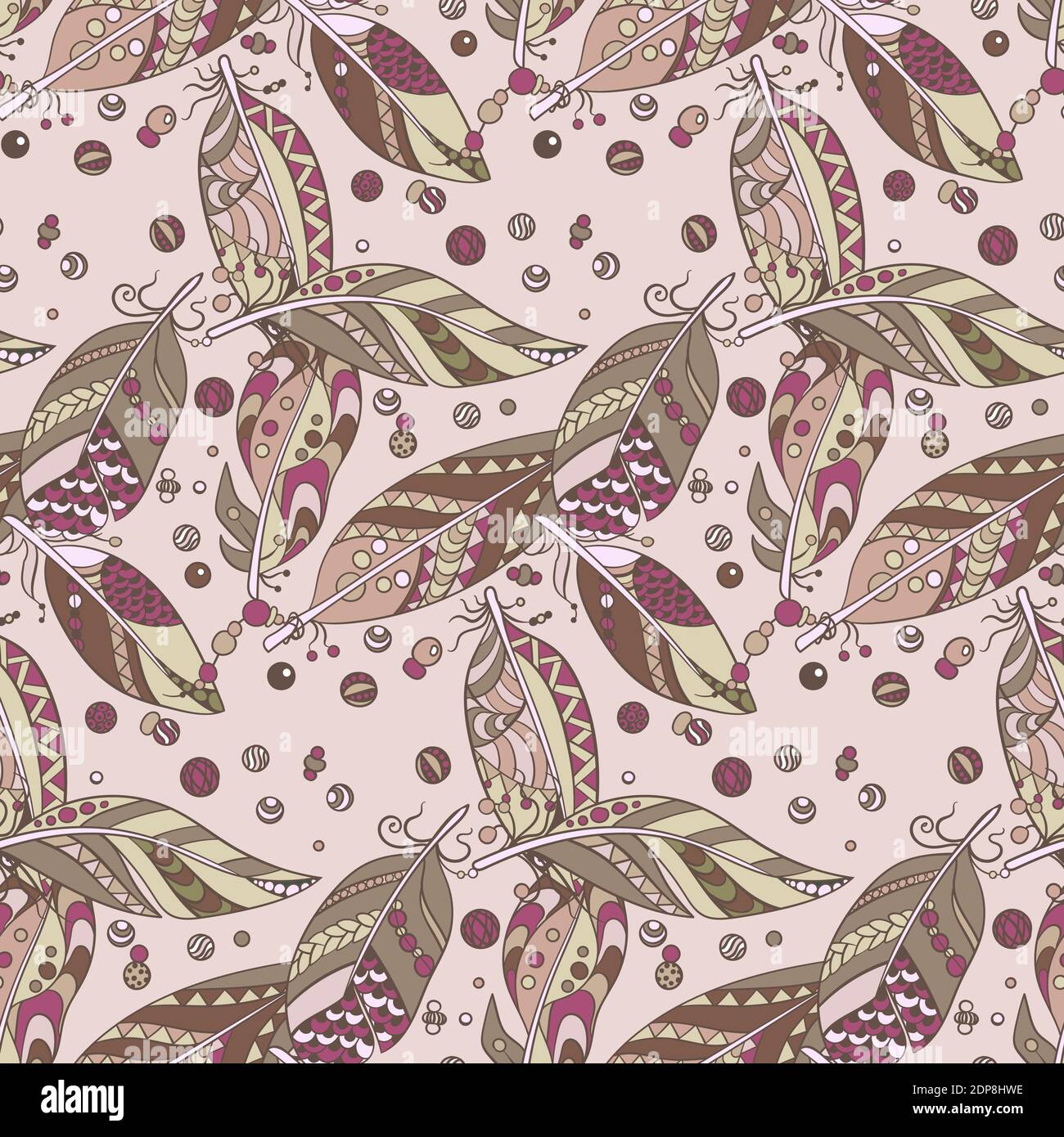 Seamless native pattern with feathers and beads in vector graphic ...