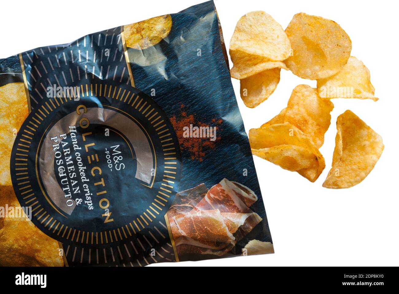 M&S Collection Parmesan & Prosciutto hand cooked crisps opened set on ...