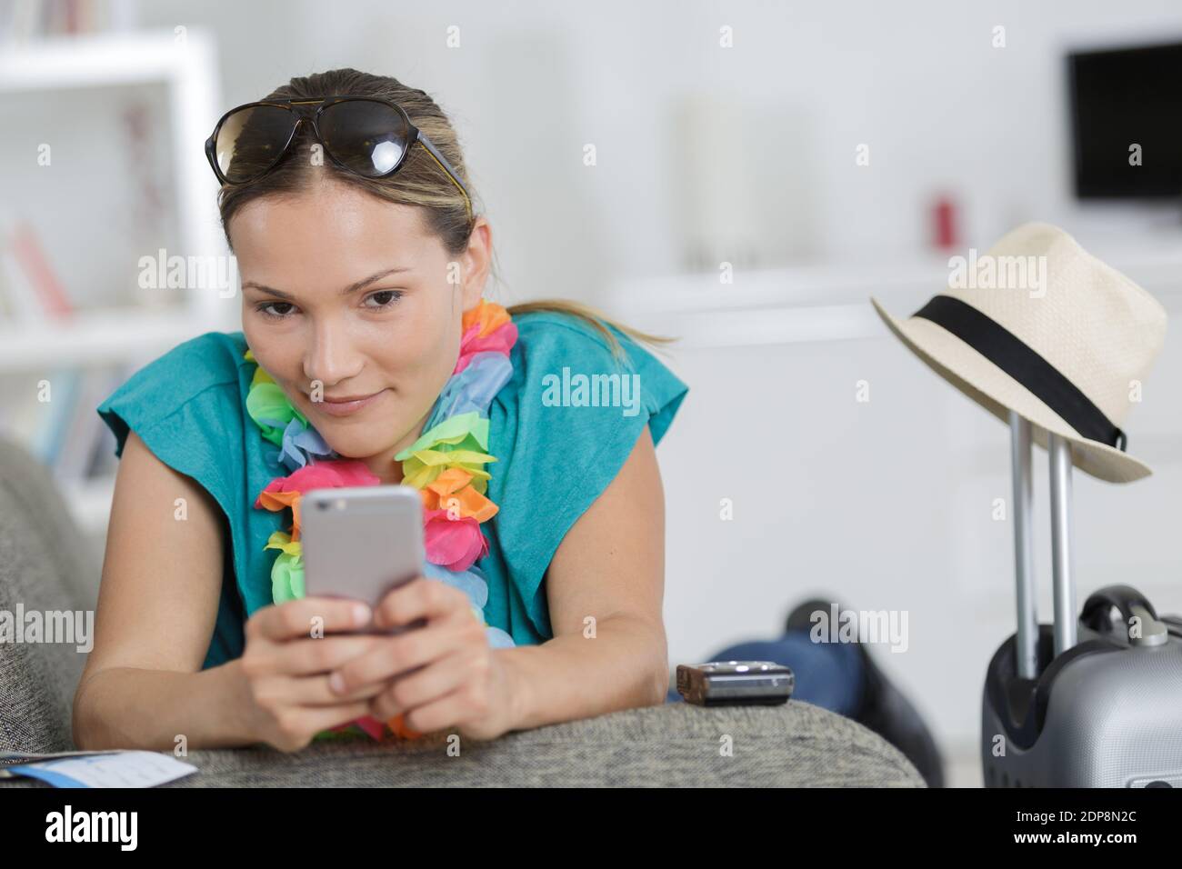 Young woman attentively typing message hi-res stock photography and ...