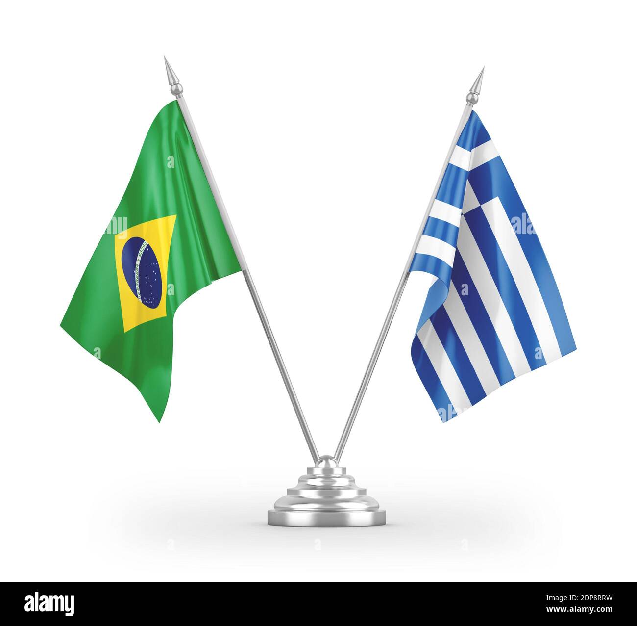 Greece and Brazil table flags isolated on white 3D rendering Stock ...