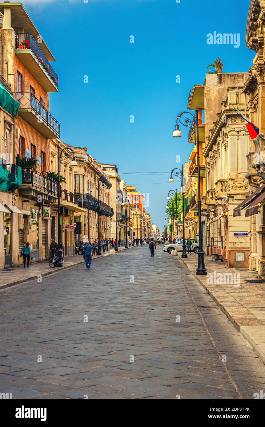 Italy, Reggio di Calabria, May 11, 2018: people tourists walking down ...