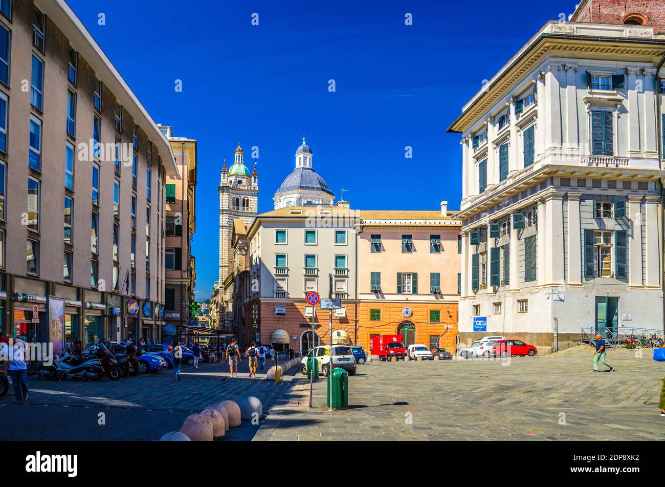 Genoa, Italy, September 11, 2018: buildings with colorful walls in ...