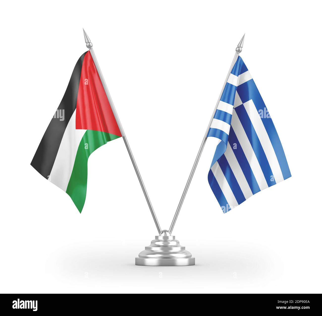 Greece and Palestine table flags isolated on white 3D rendering Stock ...