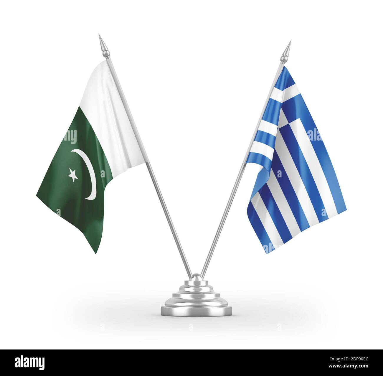 Greece and Pakistan table flags isolated on white 3D rendering Stock ...