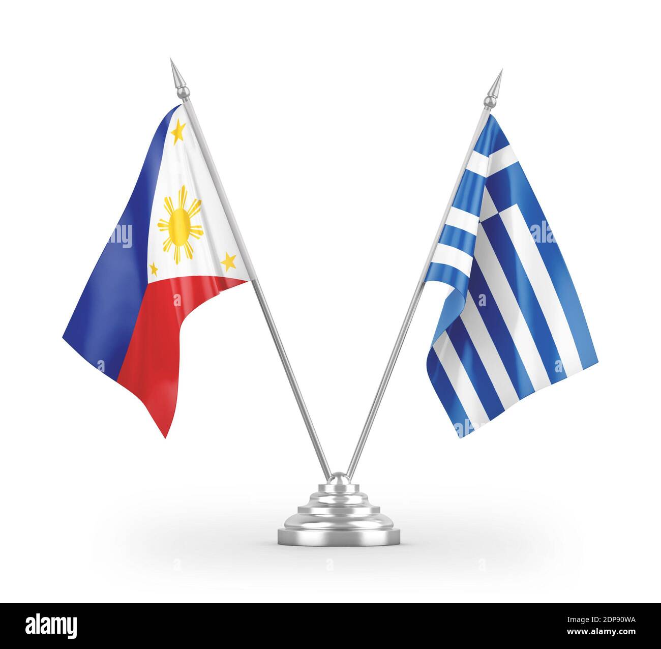 Greece and Philippines table flags isolated on white 3D rendering Stock ...