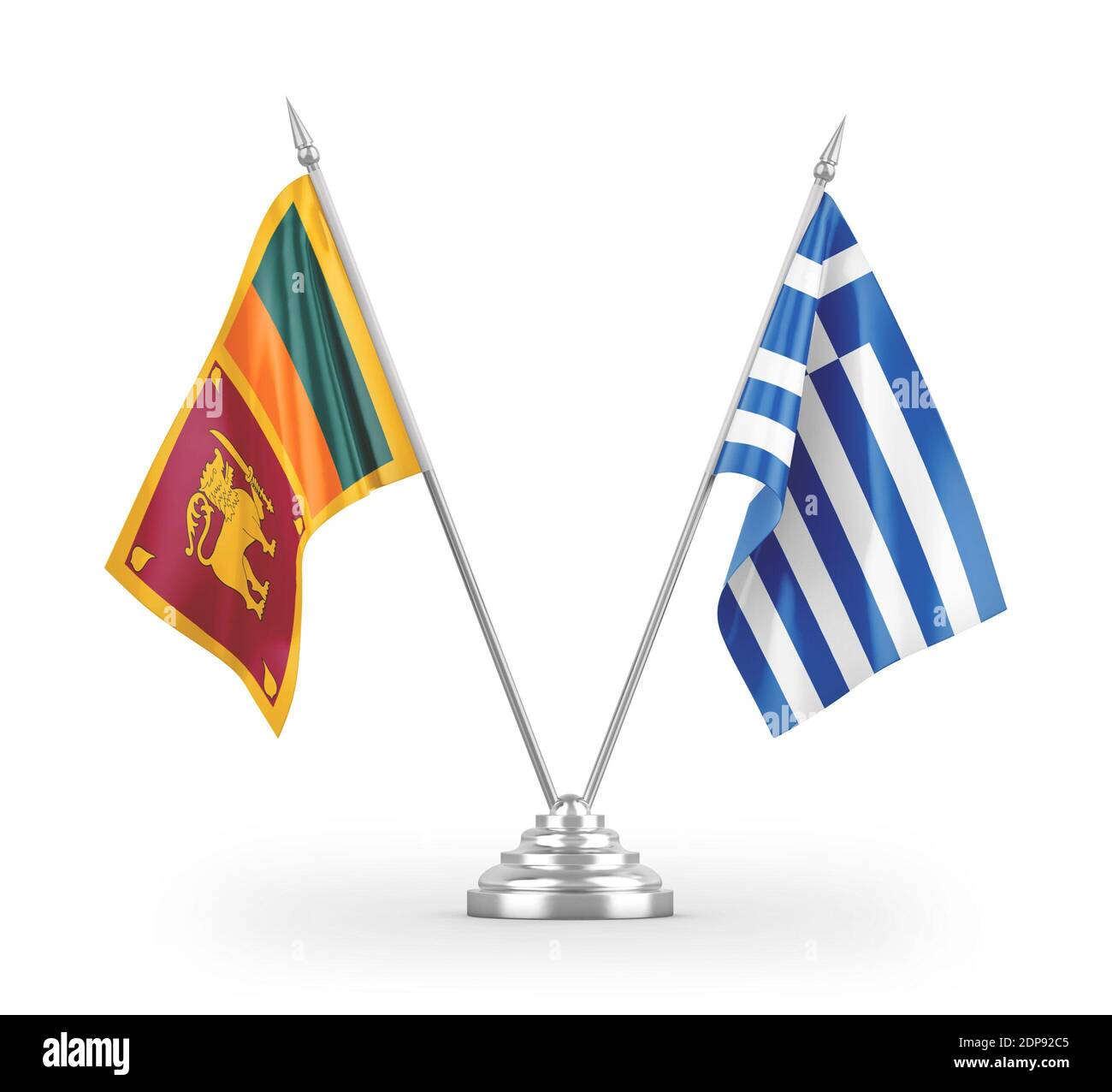 Greece and Sri Lanka table flags isolated on white 3D rendering Stock ...