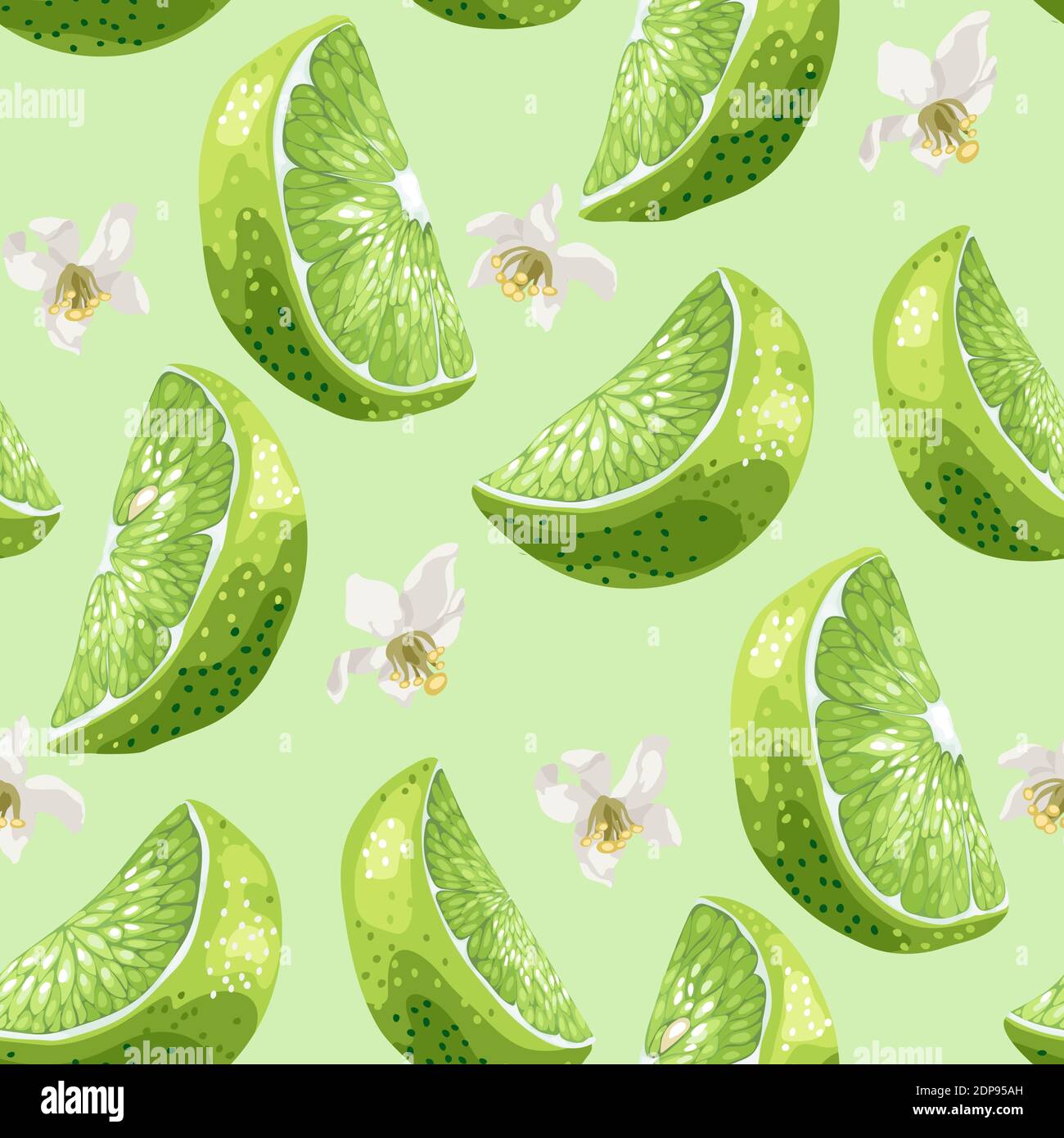 Lime slices and flowers seamless pattern set in realistic graphic ...