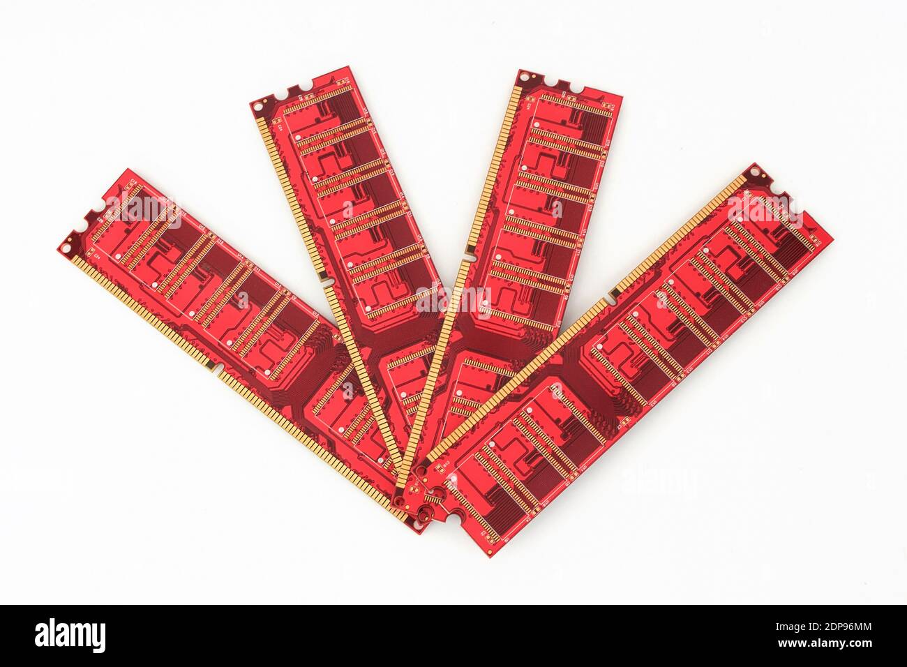 Four computer chips isolated on a white background. Retro technology ...