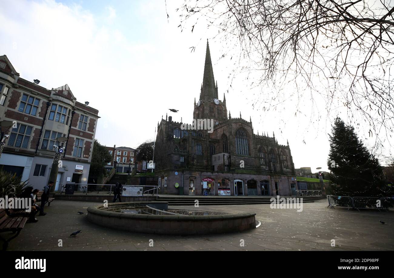 Rotherham Minster in an almost empty Rotherham town centre on the last ...
