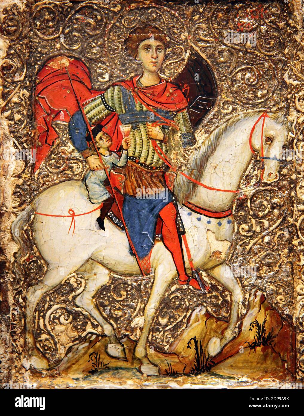 Ancient 13th century medieval tempera icon painting of St George and ...