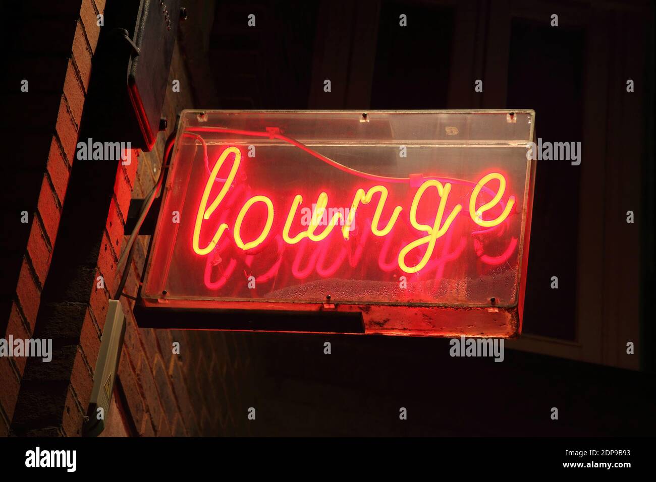 Neon sign advertising a lounge nightclub sign, stock photo image Stock ...