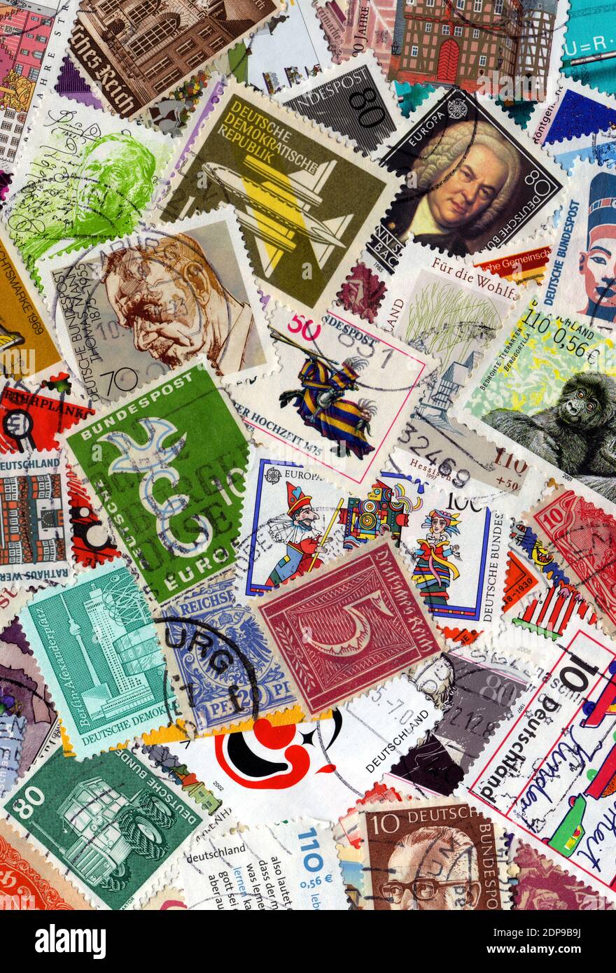 A large German foreign postage stamp collection background, stock photo ...