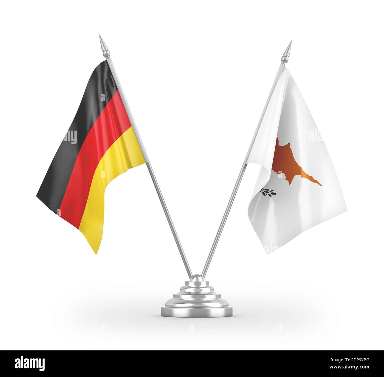 Cyprus and Germany table flags isolated on white 3D rendering Stock ...