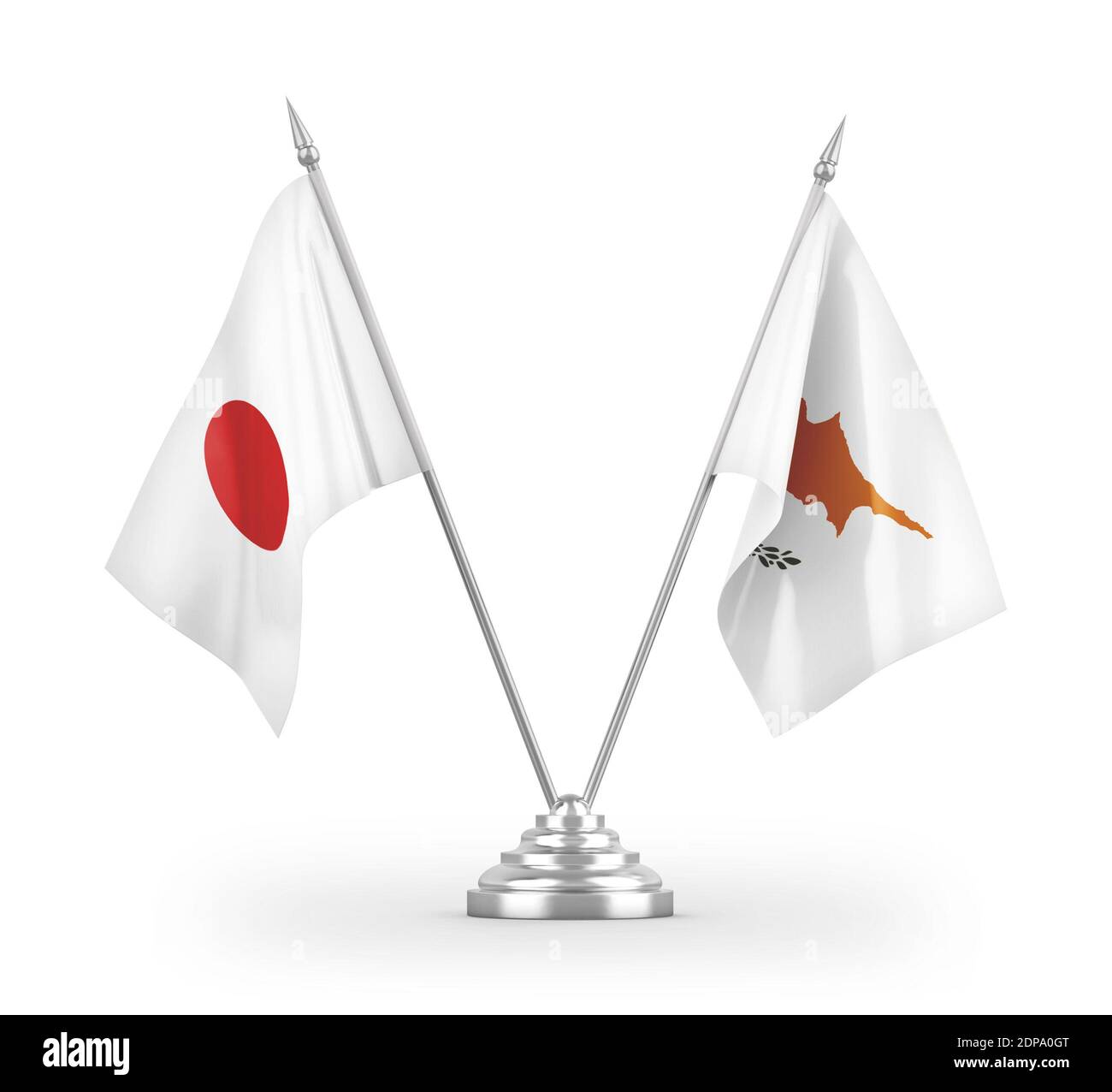 Cyprus and Japan table flags isolated on white 3D rendering Stock Photo ...