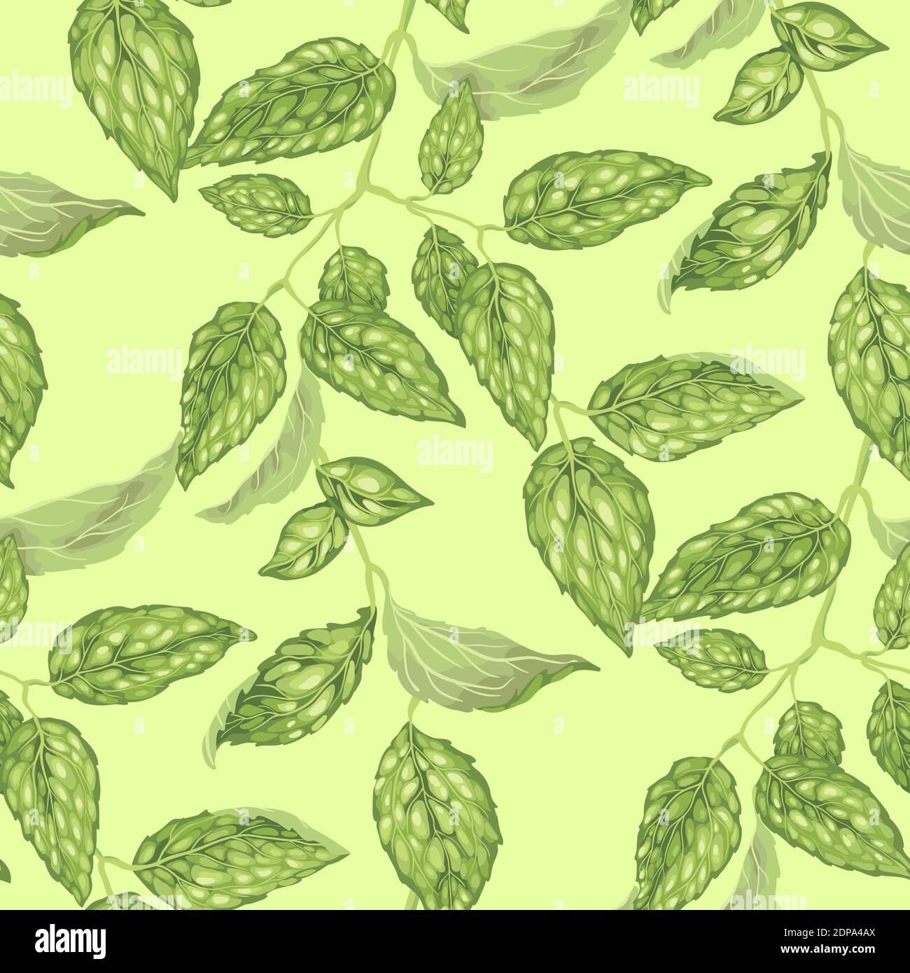 Seamless pattern with jasmine bush leaves in realistic vector graphic ...