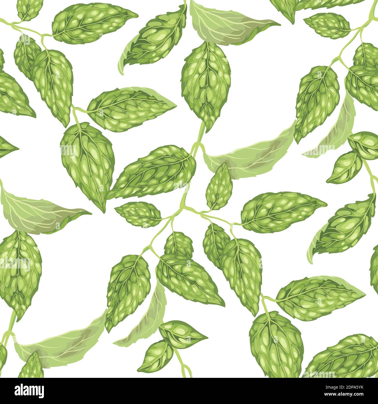 Seamless pattern with jasmine bush leaves in realistic vector graphic ...