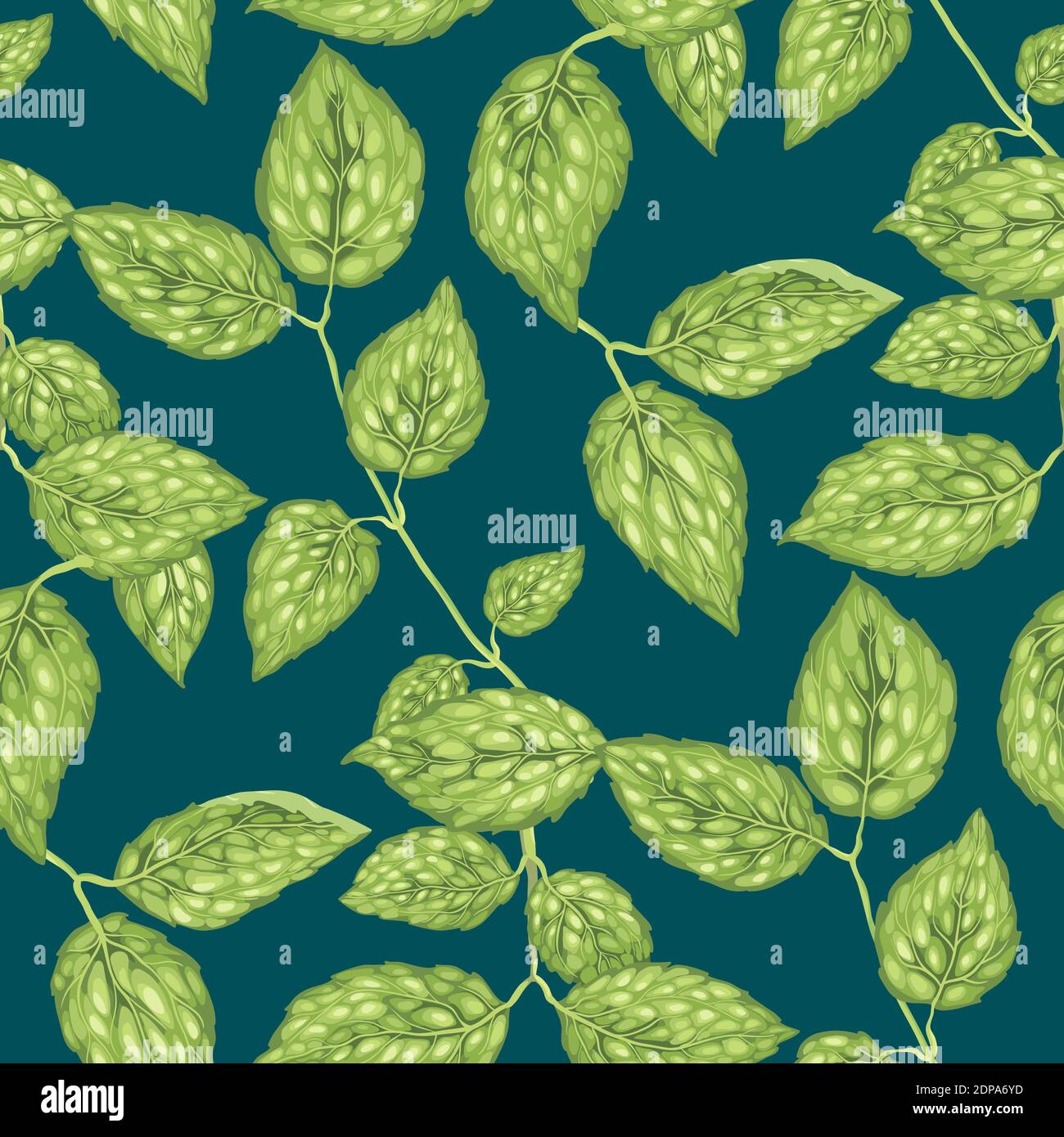 Seamless pattern with jasmine bush leaves in realistic vector graphic ...