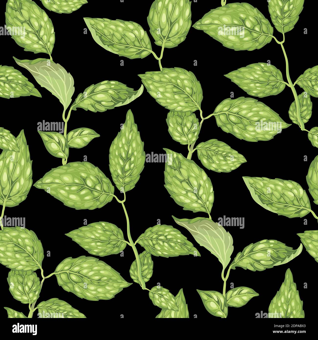 Seamless pattern with jasmine bush leaves in realistic vector graphic ...