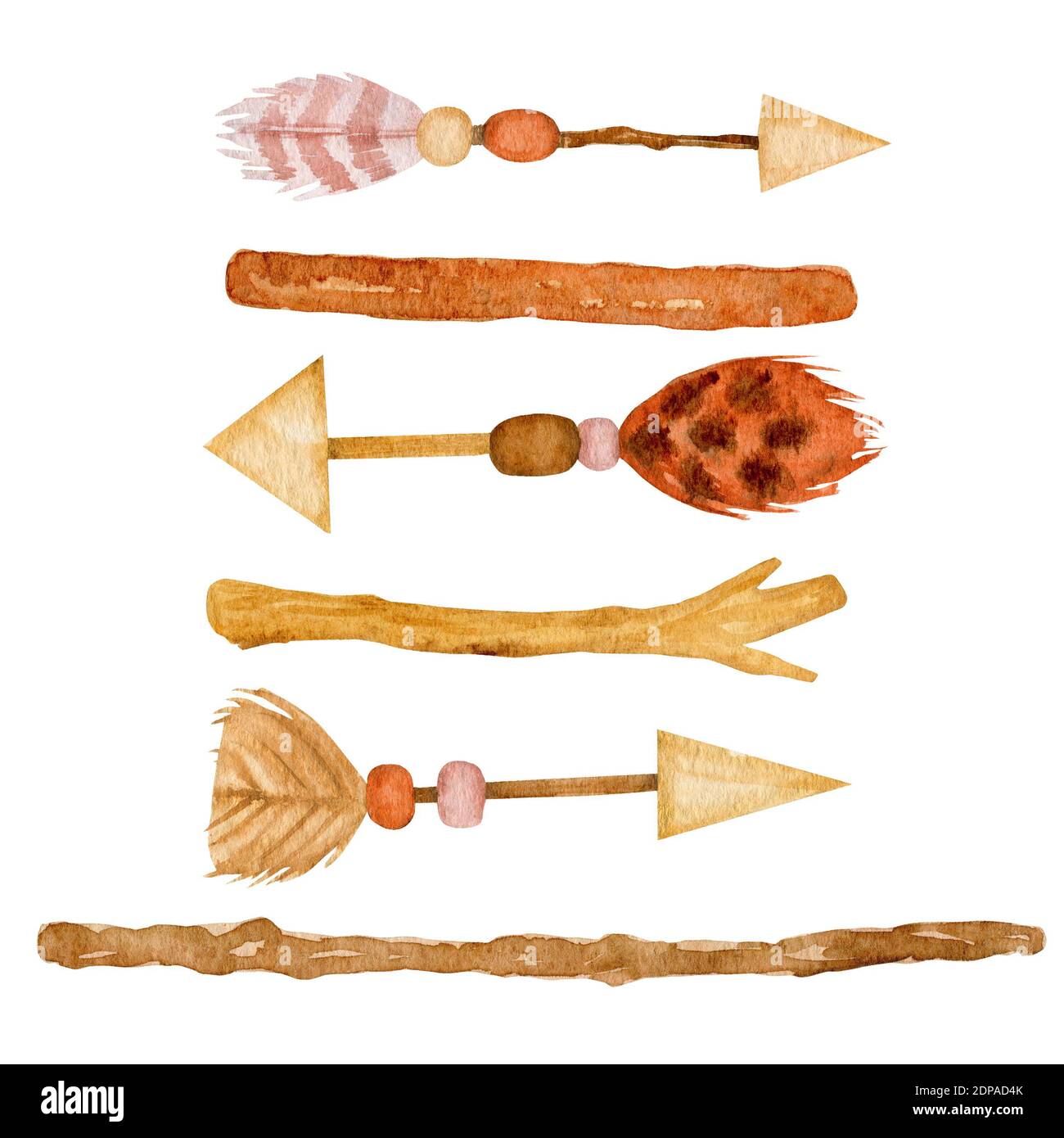 Watercolor arrows and sticks collection isolated on white background ...