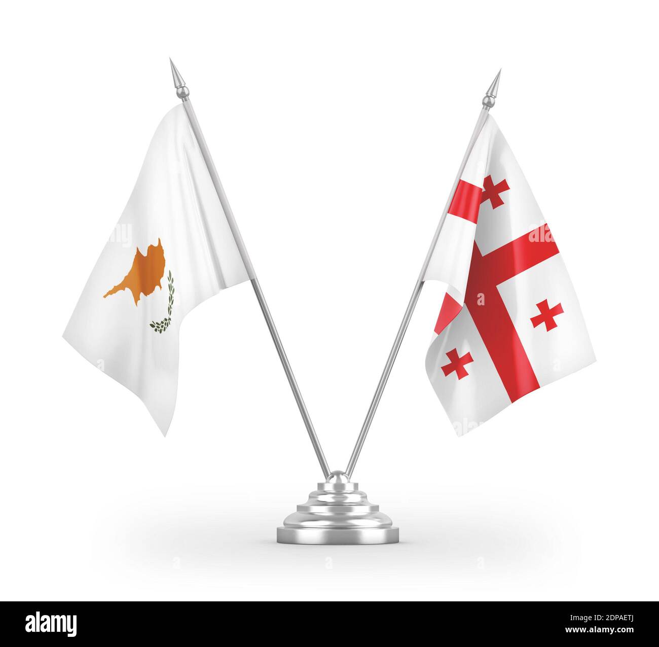 Georgia and Cyprus table flags isolated on white 3D rendering Stock ...