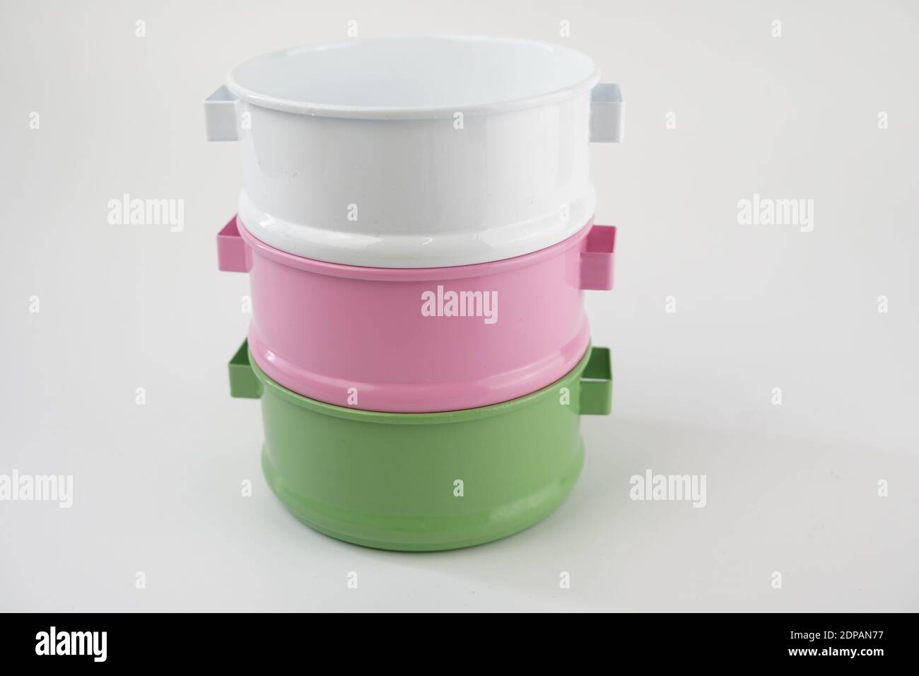 Multi Colored Containers Over White Background Stock Photo - Alamy