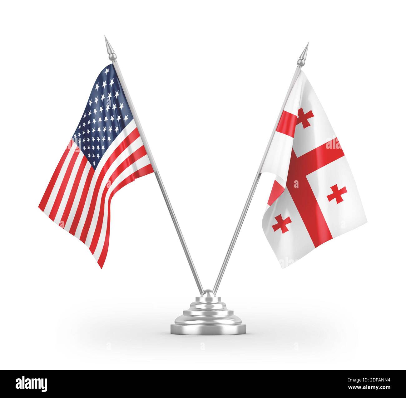 Georgia and United States table flags isolated on white 3D rendering ...