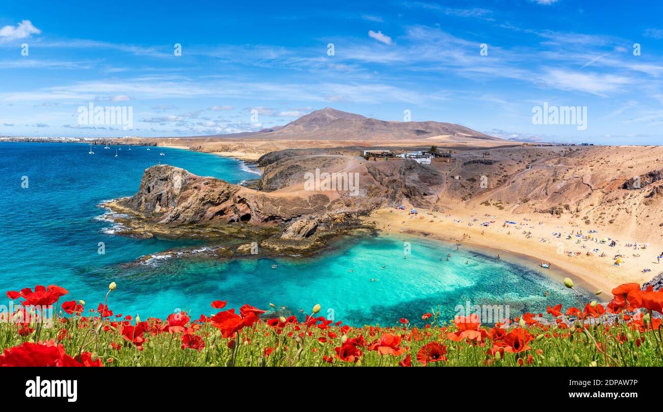 Landscape with Papagayo beach, Lanzarote, Canary Islands, Spain Stock ...