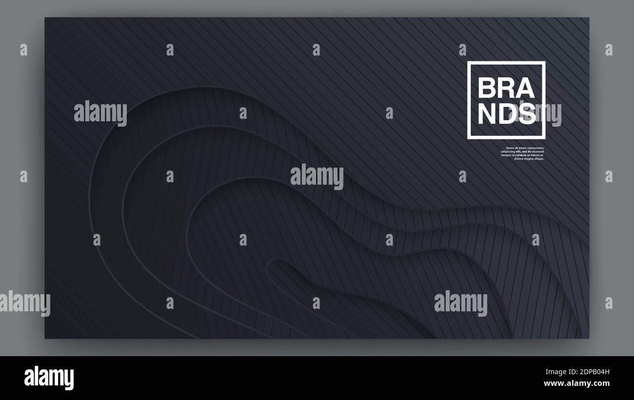 Black Modern Covers Template Design. 3D Wavy and Striped Background ...